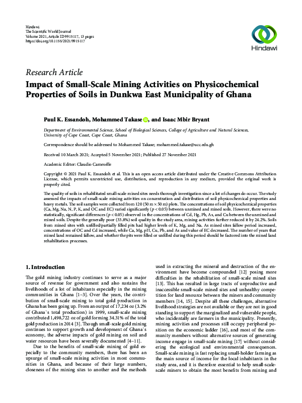 (PDF) Impact of Small-Scale Mining Activities on Physicochemical ...