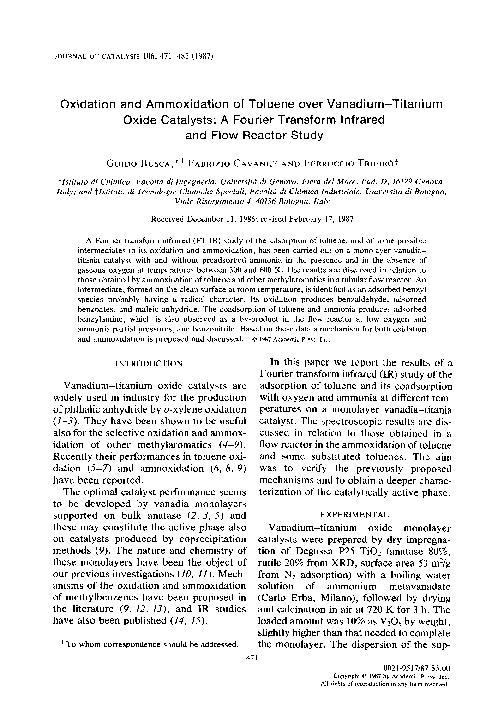 Oxidation and ammoxidation of toluene over vanadium-titanium oxide ...
