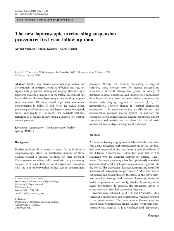 Pdf The New Laparoscopic Uterine Sling Suspension Procedure First