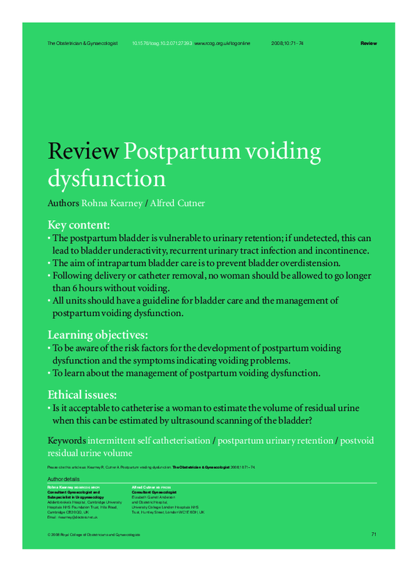 (PDF) Postpartum voiding dysfunction