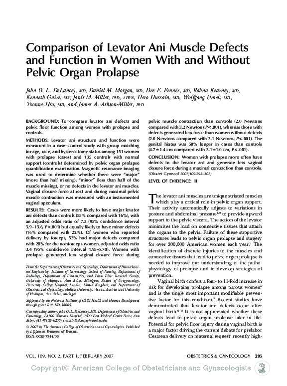 (PDF) Comparison of Levator Ani Muscle Defects and Function in Women ...
