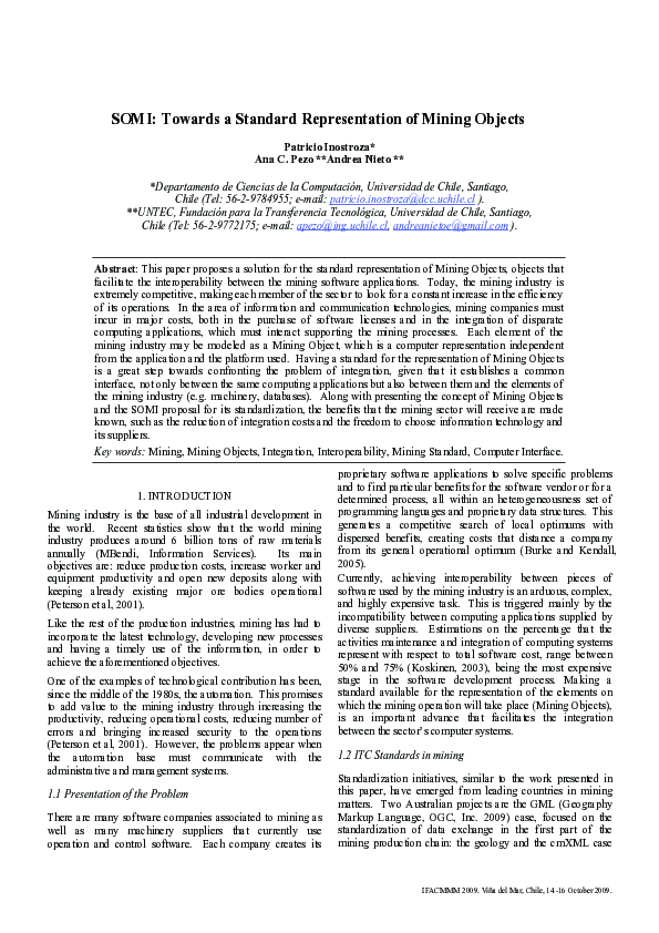 (PDF) SOMI: Towards a Standard Representation of Mining Objects
