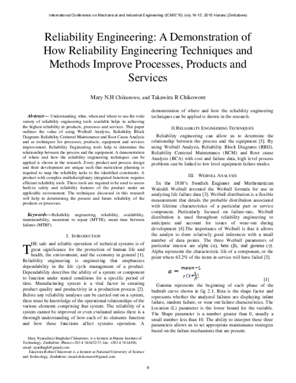 (PDF) Reliability Engineering: a demonstration of how reliability engineering techniques and ...