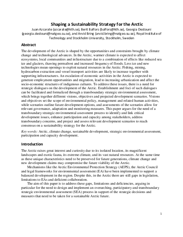 (PDF) Shaping a Sustainability Strategy for the Arctic