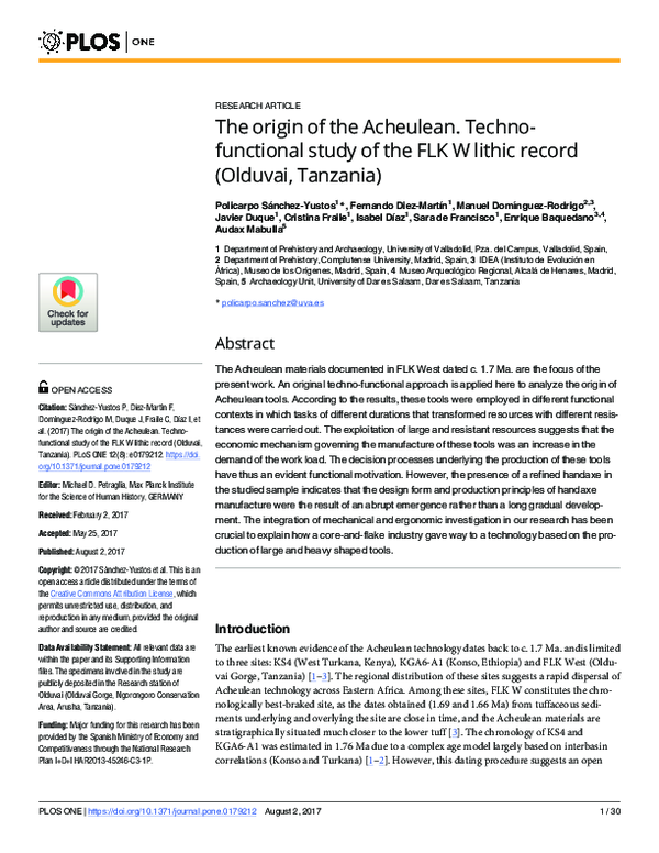 (PDF) The origin of the Acheulean. Techno-functional study of the FLK W ...
