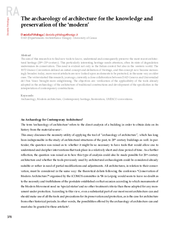 (PDF) The archaeology of architecture for the knowledge and ...