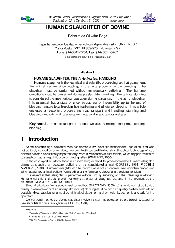 (PDF) Humane Slaughter of Bovine