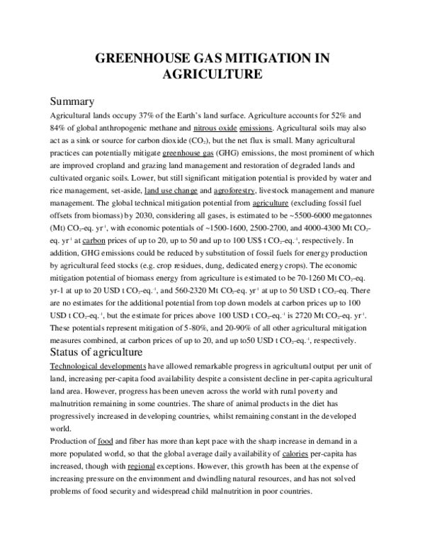(PDF) Greenhouse gas mitigation in agriculture