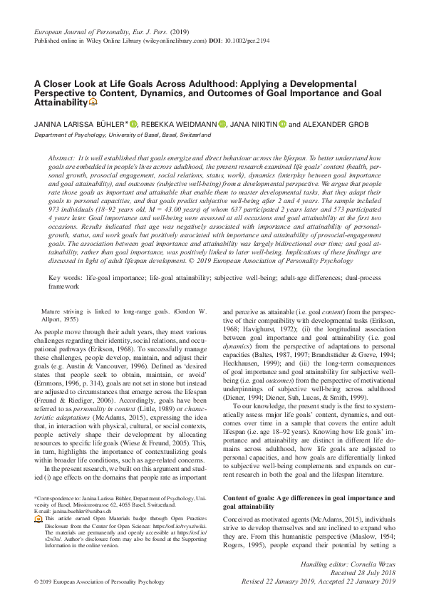 (PDF) A Closer Look at Life Goals across Adulthood: Applying A ...