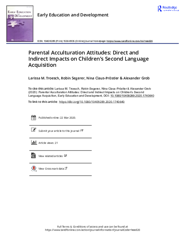 (PDF) Parental Acculturation Attitudes: Direct and Indirect Impacts on Children’s Second ...