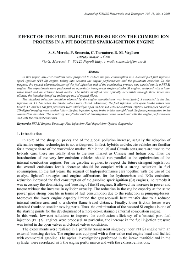 (PDF) Effect of the fuel injection strategy on the combustion process in a PFI boosted spark ...