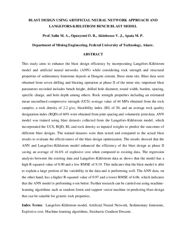 (PDF) BLAST DESIGN USING ARTIFICIAL NEURAL NETWORK APPROACH AND ...