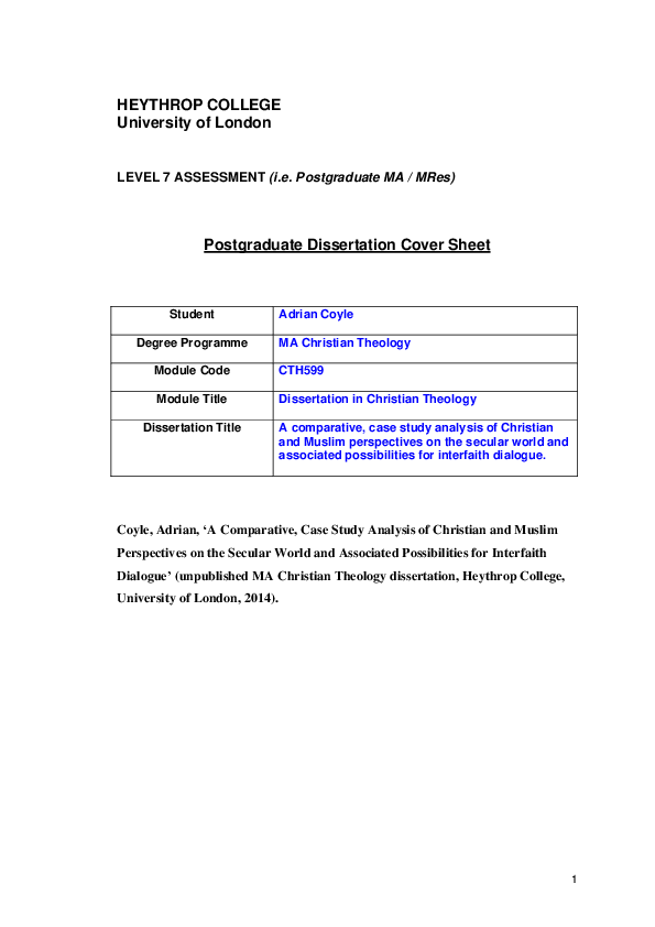 (PDF) Postgraduate Dissertation Cover Sheet
