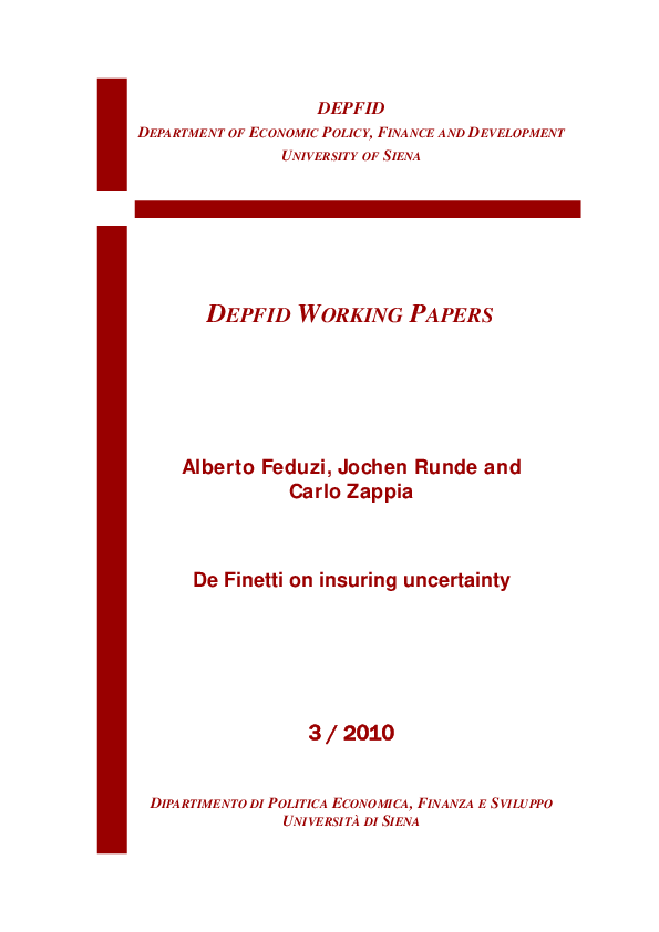 (PDF) De Finetti on insuring uncertainty
