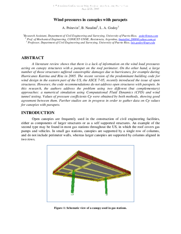 (PDF) Wind pressures in canopies with parapets