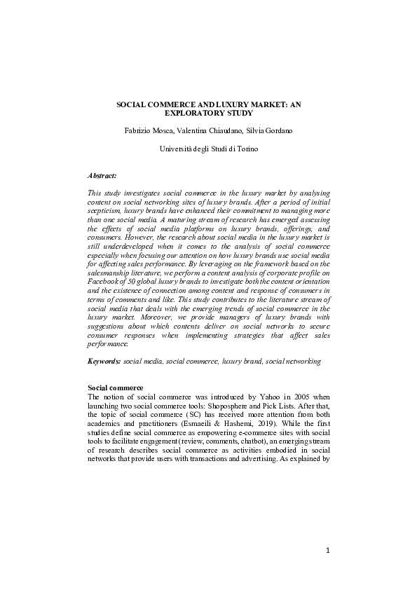 (PDF) Social commerce and luxury market: an exploratory study
