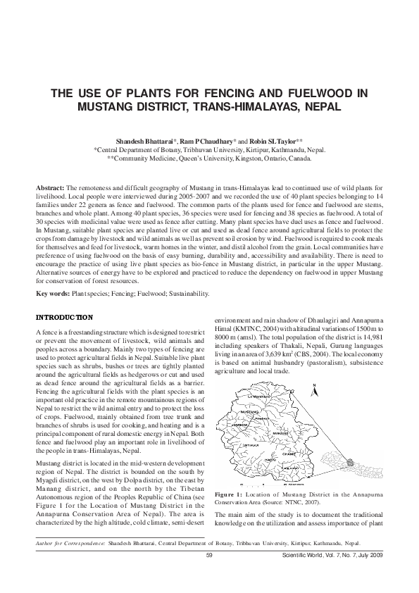 (PDF) The Use of Plants for Fencing and Fuelwood in Mustang District, Trans-Himalayas, Nepal