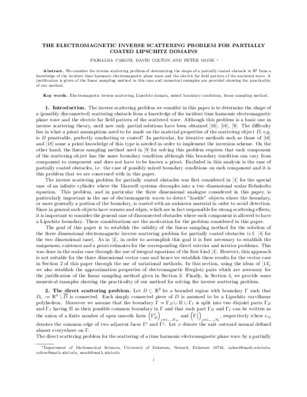(PDF) The electromagnetic inverse-scattering problem for partly coated Lipschitz domains