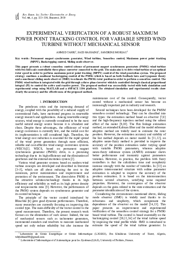 (PDF) Experimental Verification of a Robust Maximum Power Point Tracking Control for Variable ...