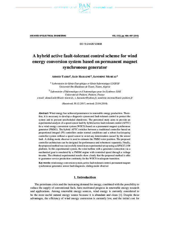 (PDF) A hybrid active fault-tolerant control scheme for wind energy conversion system based on ...