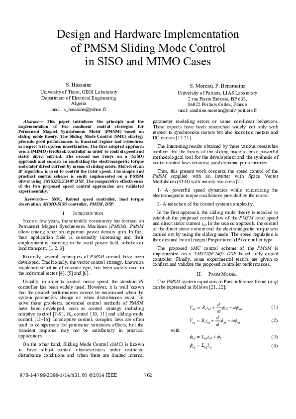 (PDF) Design and hardware implementation of PMSM sliding mode control in SISO and MIMO cases
