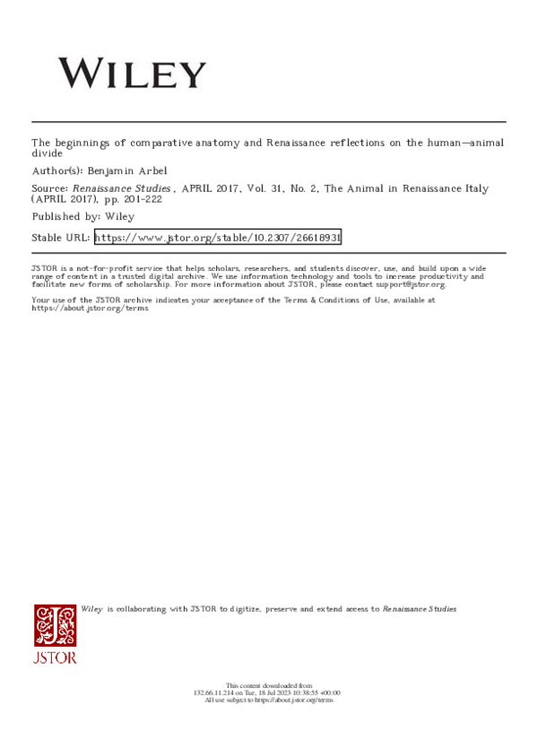 (PDF) The Beginnings of Comparative Anatomy and Renaissance Reflections ...
