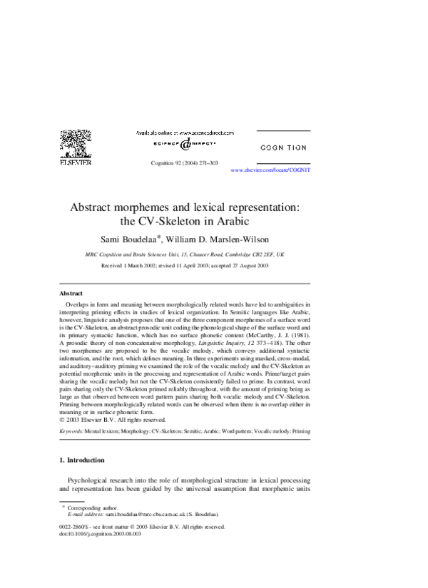 (PDF) Abstract morphemes and lexical representation: the CV-Skeleton in ...