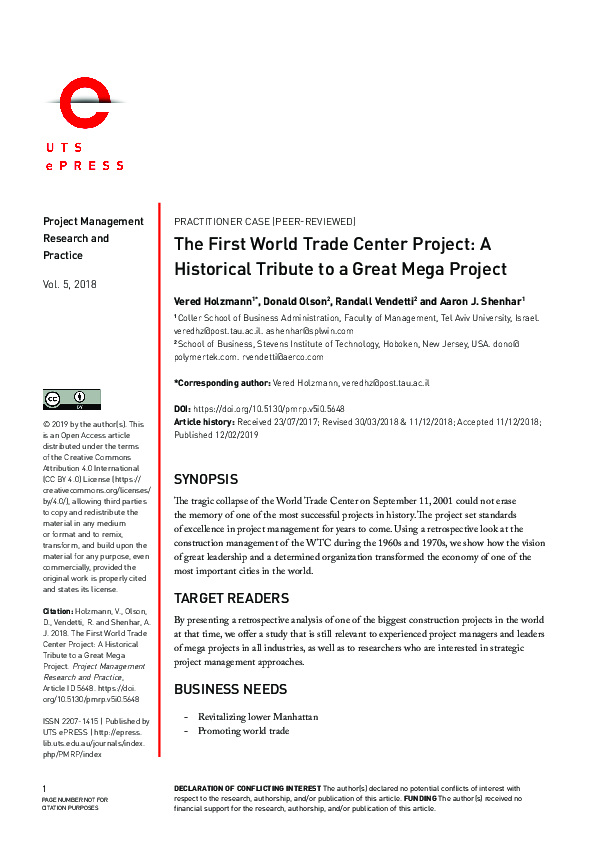(PDF) The First World Trade Center Project: A Historical Tribute to a ...