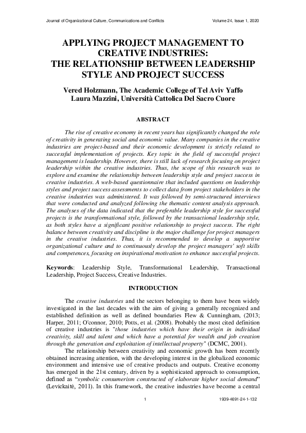 (PDF) Applying Project Management to Creative Industries: The ...