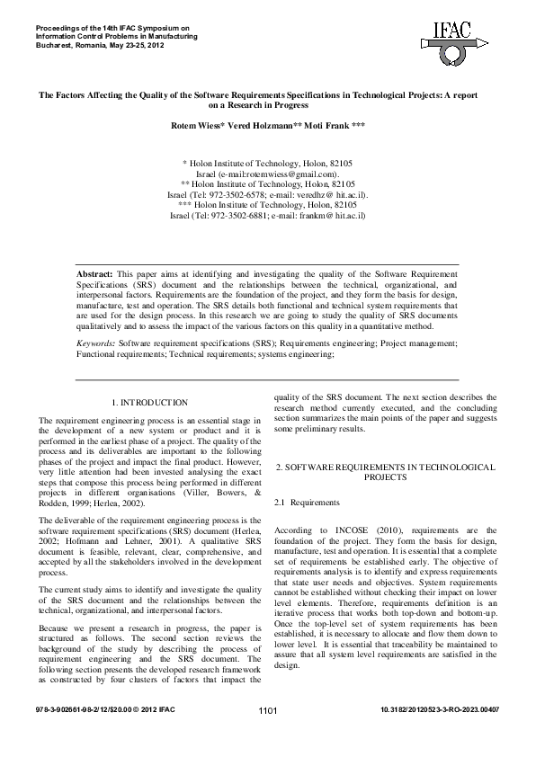 (PDF) The Factors Affecting the Quality of the Software Requirements Specifications in ...