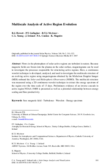 (PDF) Multiscale Analysis of Active Region Evolution