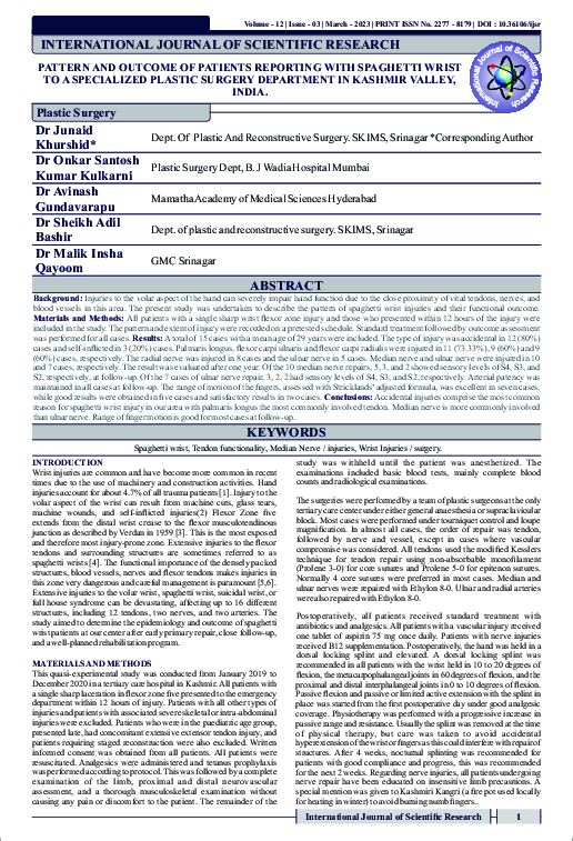 (PDF) Pattern and Outcome of Patients Reporting with Spaghetti Wrist to ...