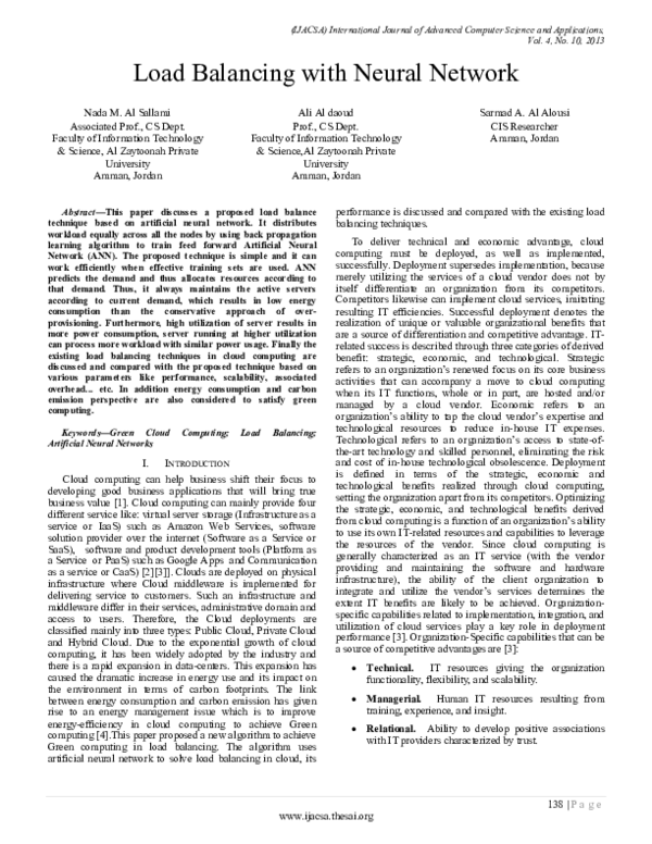 Pdf Load Balancing With Neural Network