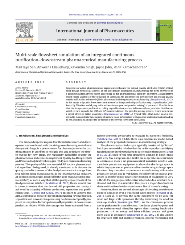 (PDF) Multi-scale flowsheet simulation of an integrated continuous ...