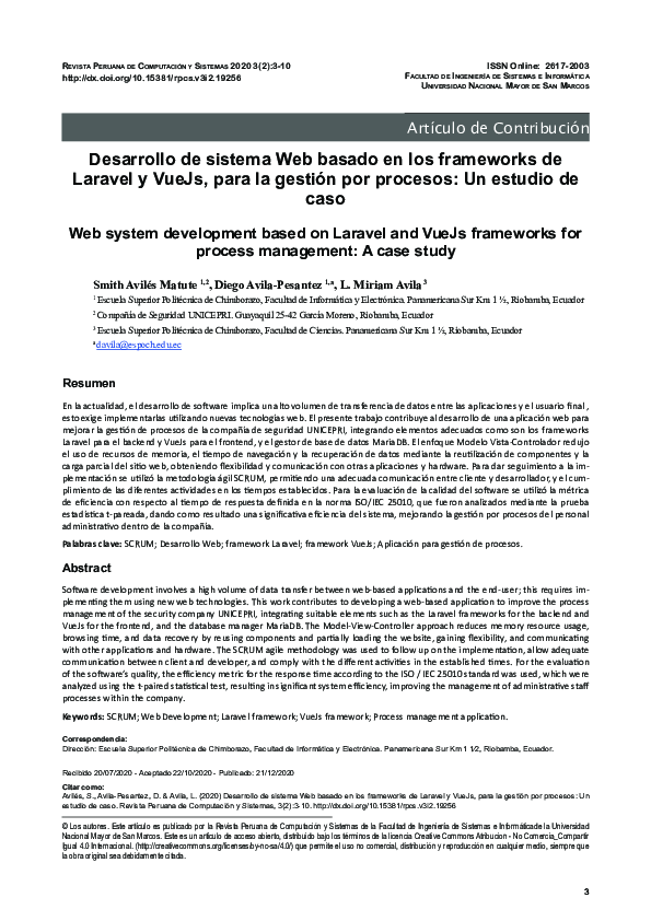 (PDF) Desarrollo de sistema Web basado en los frameworks de Laravel y VueJs, para la gestión por ...