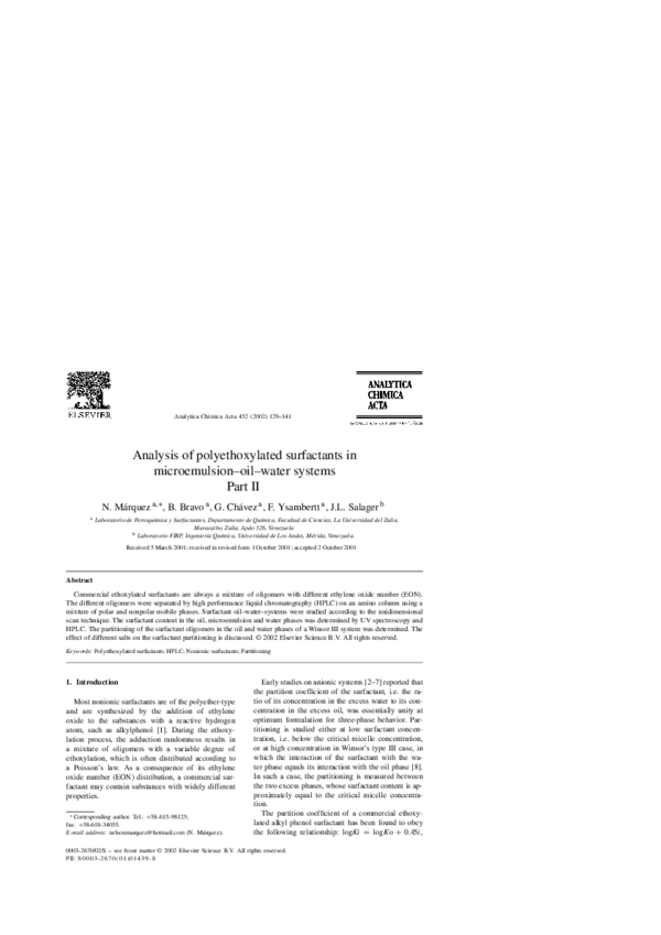 (PDF) Analysis of polyethoxylated surfactants in microemulsion-oil ...