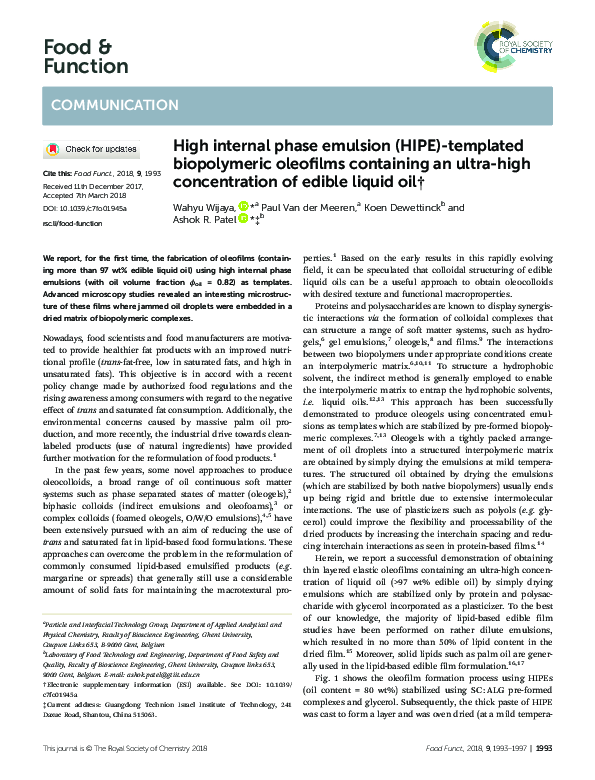 (PDF) High internal phase emulsion (HIPE)-templated biopolymeric ...