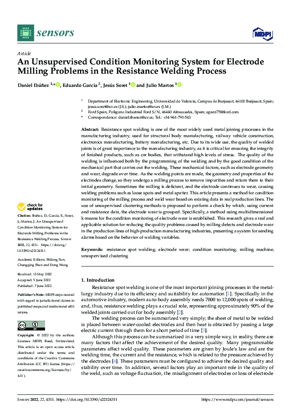 Pdf An Unsupervised Condition Monitoring System For Electrode Milling Problems In The