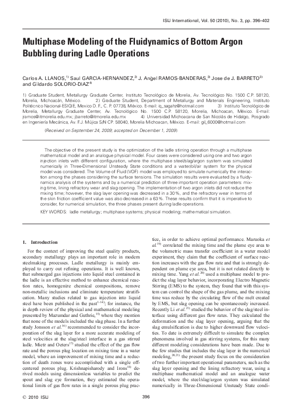 (PDF) Multiphase Modeling of the Fluidynamics of Bottom Argon Bubbling during Ladle Operations