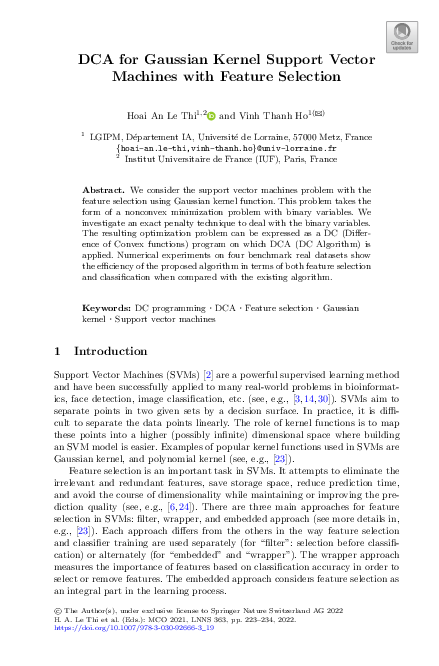 (PDF) DCA for Gaussian Kernel Support Vector Machines with Feature Selection