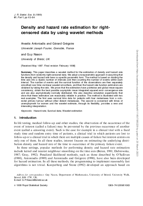 (PDF) Density and Hazard Rate Estimation for Right-Censored Data by Using Wavelet Methods