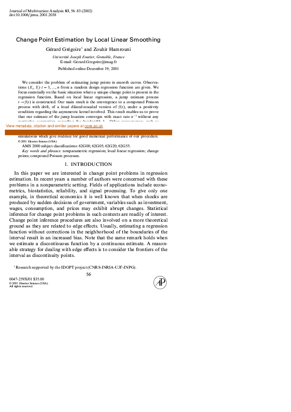 (PDF) Change Point Estimation by Local Linear Smoothing | Gerard ...