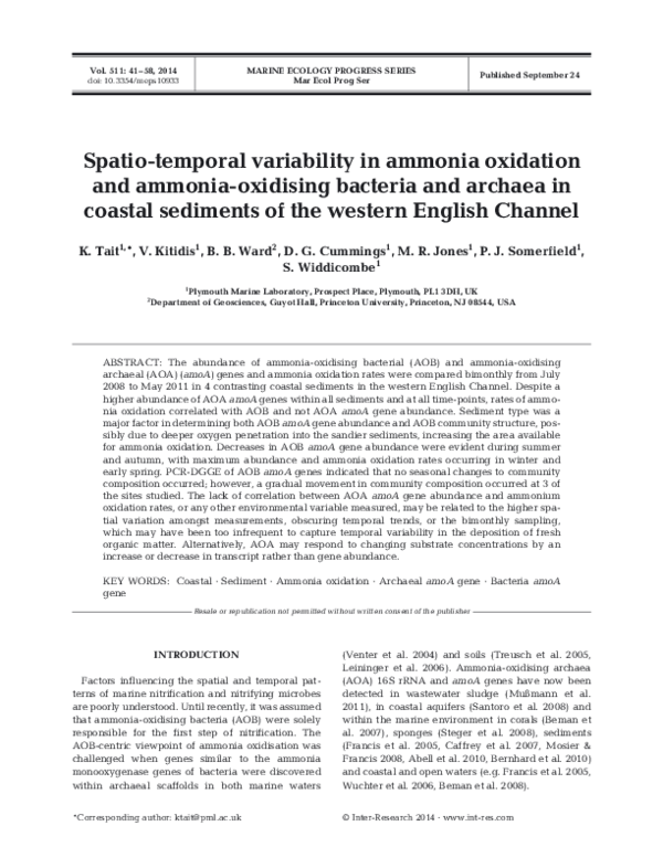 (PDF) Spatio-temporal variability in ammonia oxidation and ammonia-oxidising bacteria and ...