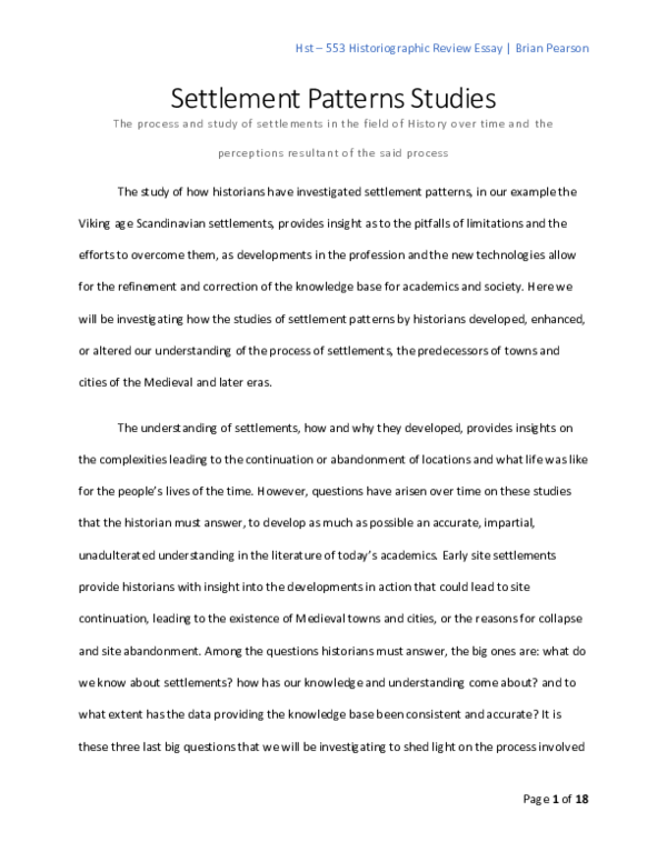 (PDF) Settlement Patterns Studies - The historical study and process of ...