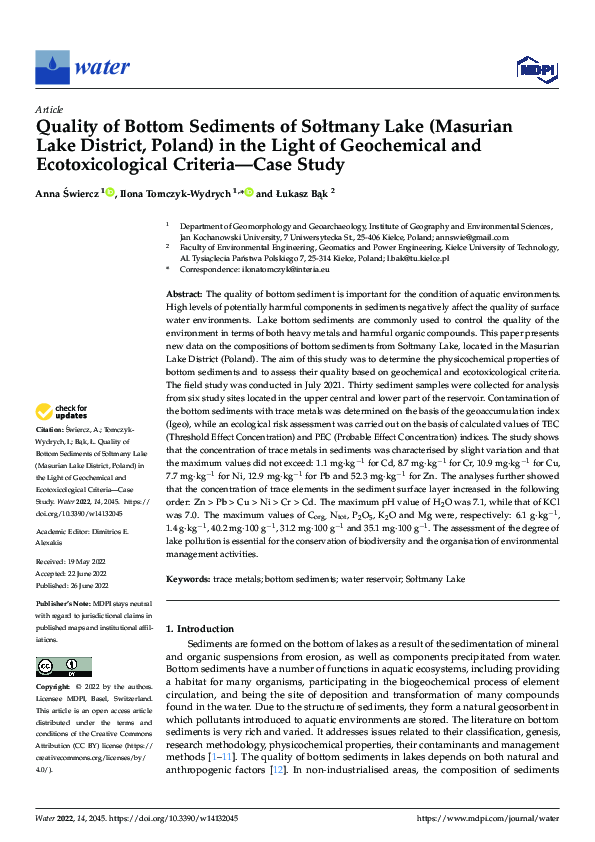 (PDF) Quality of Bottom Sediments of Sołtmany Lake (Masurian Lake ...
