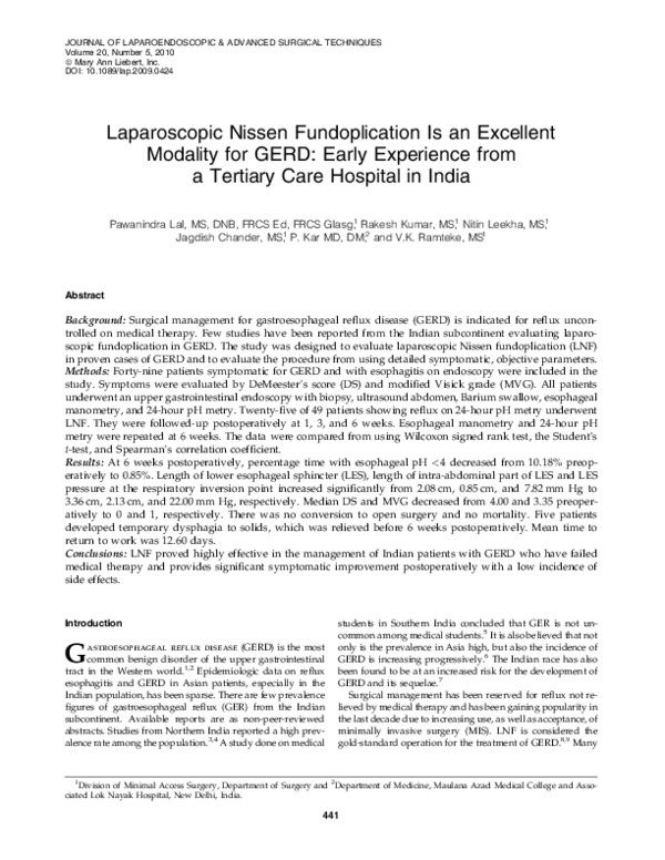 (PDF) Laparoscopic Nissen Fundoplication Is an Excellent Modality for ...