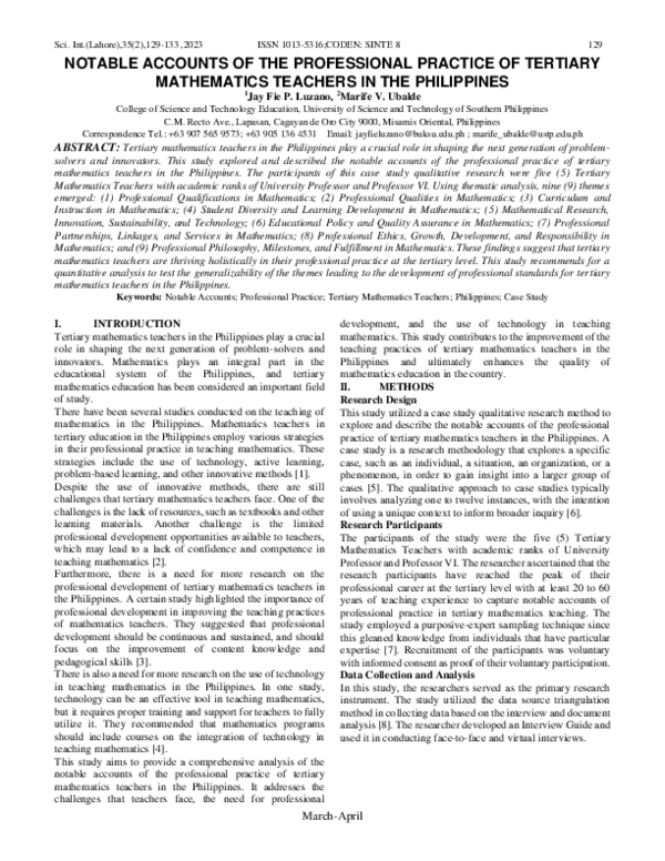 (PDF) NOTABLE ACCOUNTS OF THE PROFESSIONAL PRACTICE OF TERTIARY ...