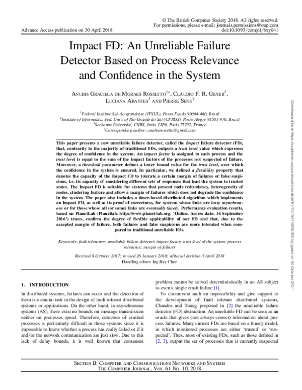 (PDF) Impact FD: An Unreliable Failure Detector Based on Process Relevance and Confidence in the ...