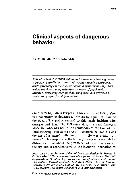 (PDF) Clinical aspects of dangerous behavior