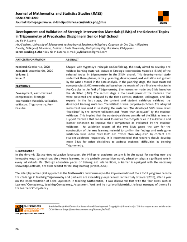 (PDF) Development and Validation of Strategic Intervention Materials (SIMs) of the Selected ...
